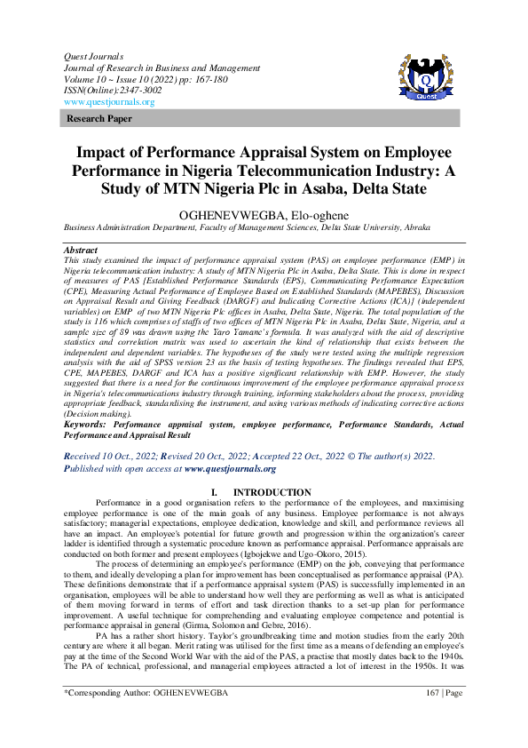 (PDF) Impact of Performance Appraisal System on Employee Performance in ...