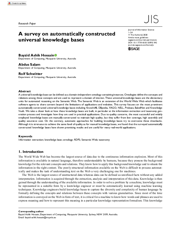 (PDF) A survey on automatically constructed universal knowledge bases