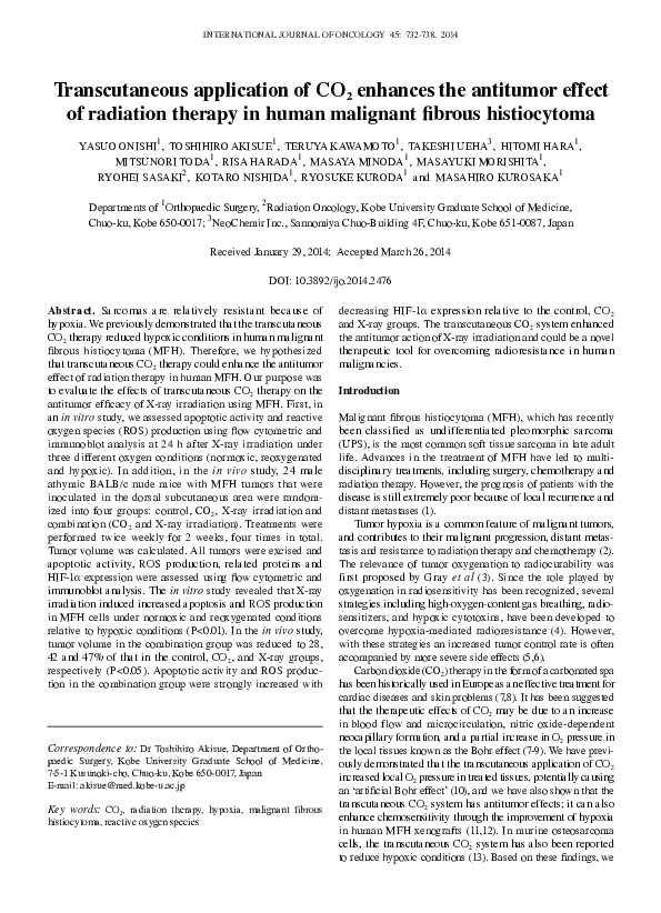 Transcutaneous application of CO2 enhances the antitumor effect of ...