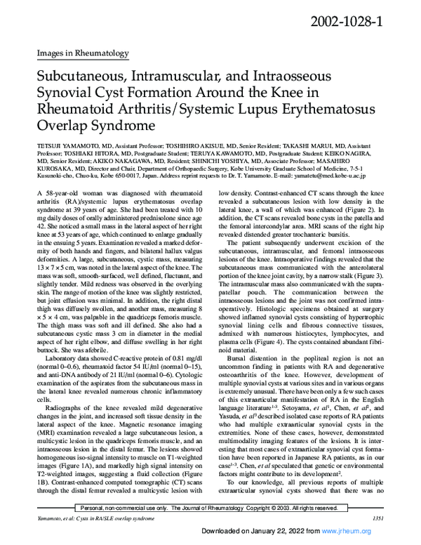 (PDF) Subcutaneous, intramuscular, and intraosseous synovial cyst ...