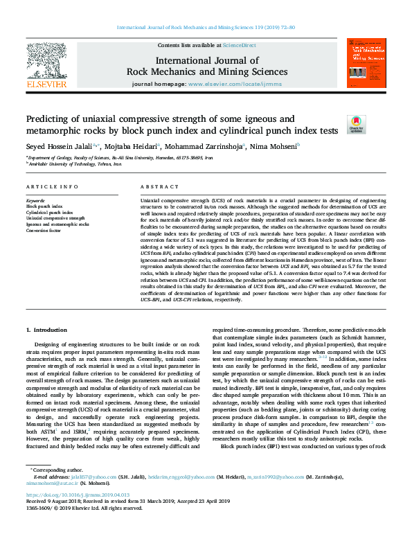 (PDF) Predicting of uniaxial compressive strength of some igneous and ...