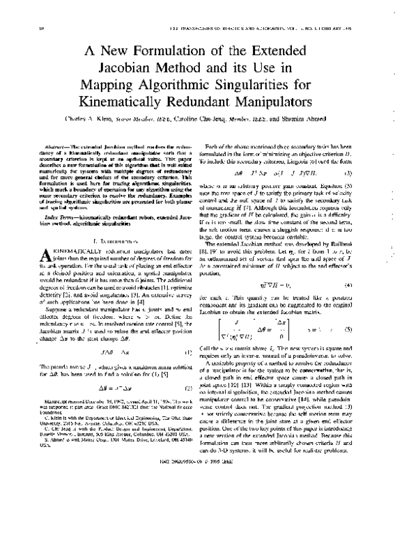 Pdf A New Formulation Of The Extended Jacobian Method And Its Use In Mapping Algorithmic