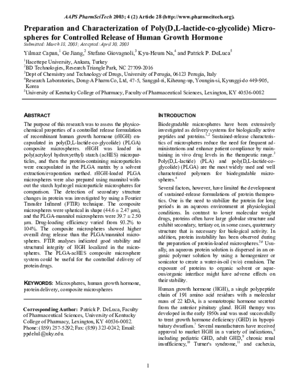 Pdf Preparation And Characterization Of Poly D L Lactide Co Glycolide Microspheres For