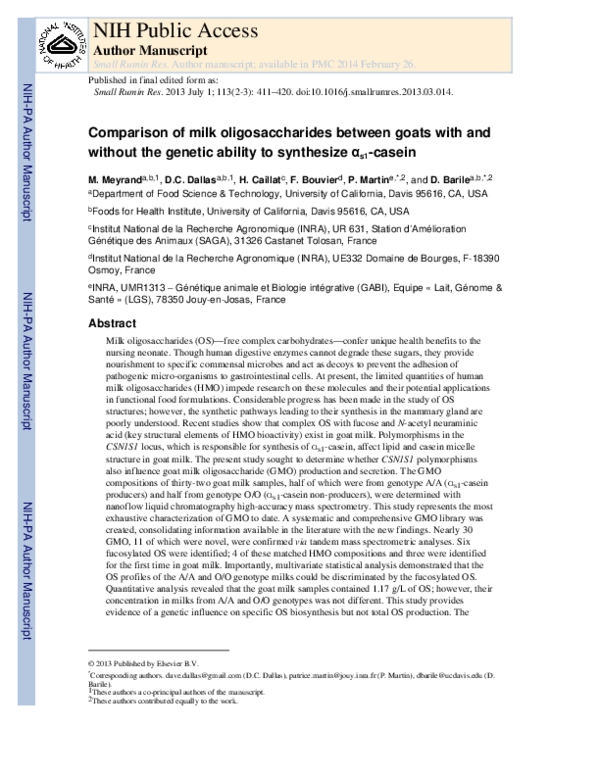 (PDF) Comparison of milk oligosaccharides between goats with and ...
