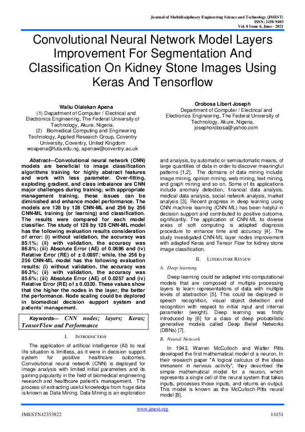 (PDF) Convolutional Neural Network Model Layers Improvement For ...