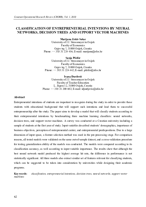 (PDF) Classification of entrepreneurial intentions by neural networks, decision trees and ...