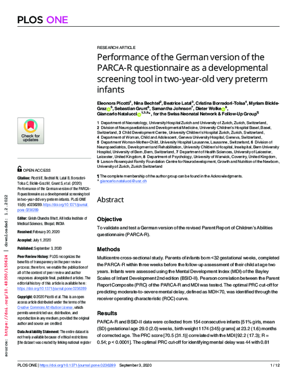 (PDF) Performance of the German version of the PARCA-R questionnaire as ...