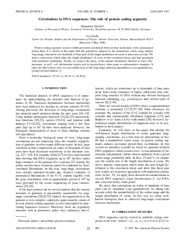 (PDF) Correlations in DNA sequences: The role of protein coding segments | Ivo Grosse - Academia.edu