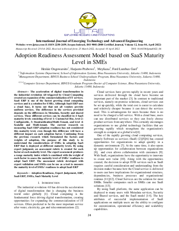 (PDF) Adoption Readiness Assessment Model based on SaaS Maturity Level ...