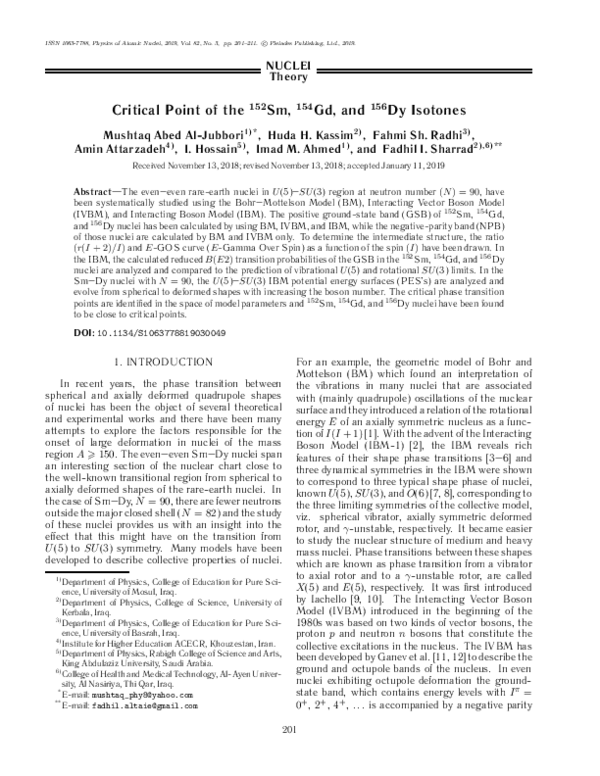 (PDF) Critical Point of the 152Sm, 154Gd, and 156Dy Isotones
