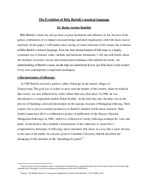(PDF) The Evolution of Béla Bartók's Musical Language and its Influence ...