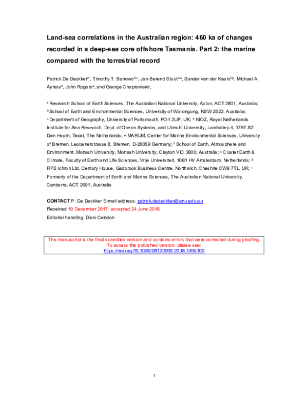 (PDF) Land–sea correlations in the Australian region: 460 ka of changes ...