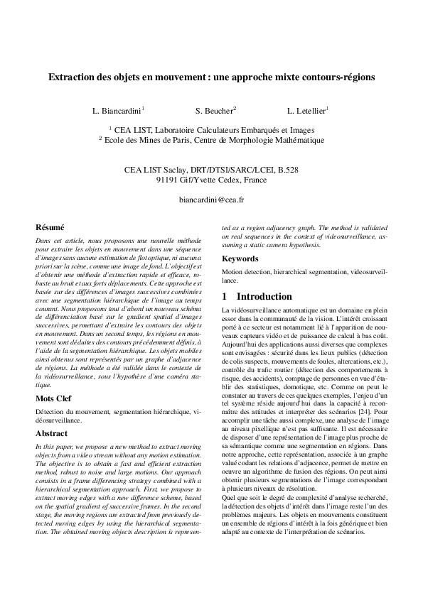 (PDF) Extraction des objets en mouvement : une approche mixte contours ...