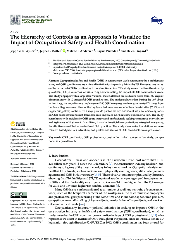 (PDF) Visualizing OSH Coordination Impact through Hierarchy of Controls
