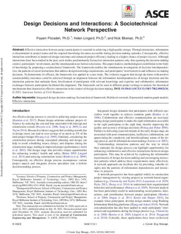 (PDF) Design Decisions and Interactions: A Sociotechnical Network Perspective