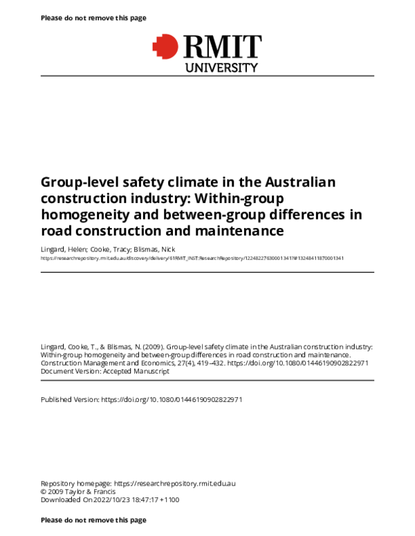 (PDF) Group‐level safety climate in the Australian construction ...