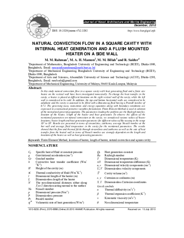 (PDF) Natural convection flow in a square cavity with internal heat generation and a flush ...