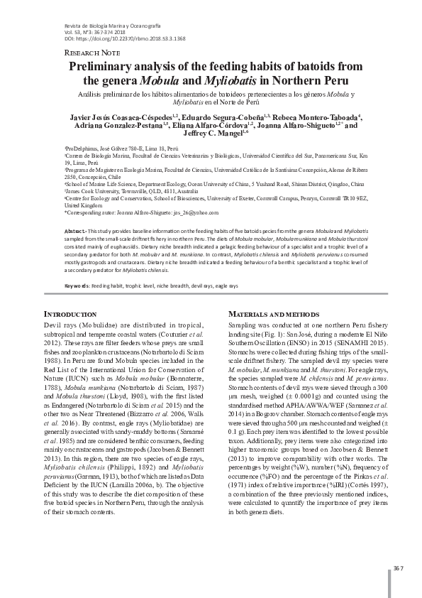 (PDF) Preliminary analysis of the feeding habits of batoids from the ...