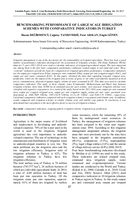 Pdf Benchmarking Performance Of Large Scale Irrigation Schemes With Comparative Indicators In