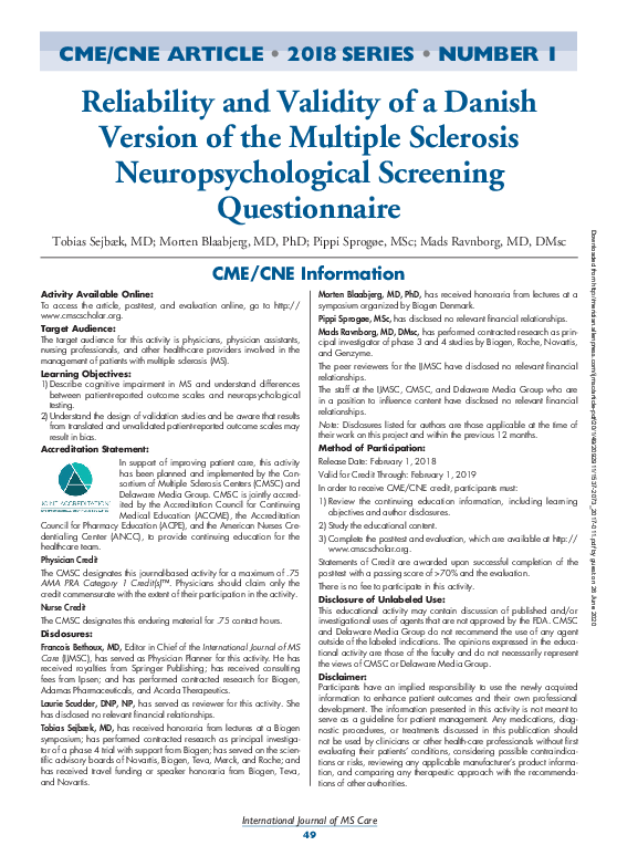 (PDF) Reliability and Validity of a Danish Version of the Multiple Sclerosis Neuropsychological ...