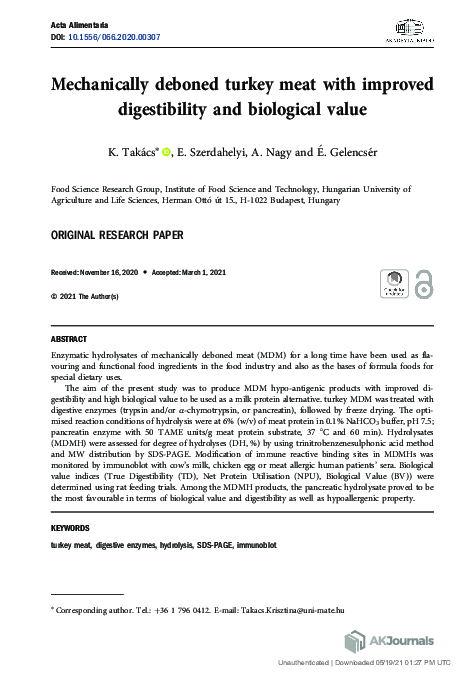 (PDF) Mechanically deboned turkey meat with improved digestibility and ...