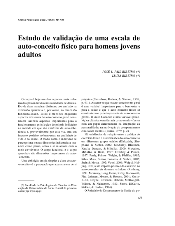 (PDF) Estudo de validação de uma escala de auto-conceito físico para ...