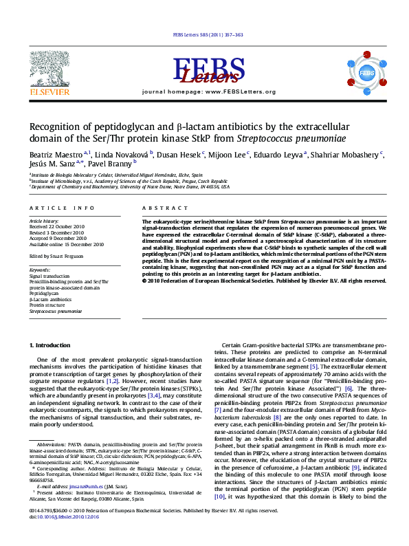 (PDF) Recognition of peptidoglycan and β-lactam antibiotics by the ...