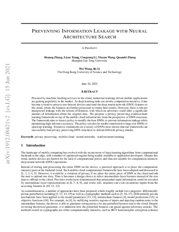 (PDF) Learning to Prevent Leakage: Privacy-Preserving Inference in the Mobile Cloud