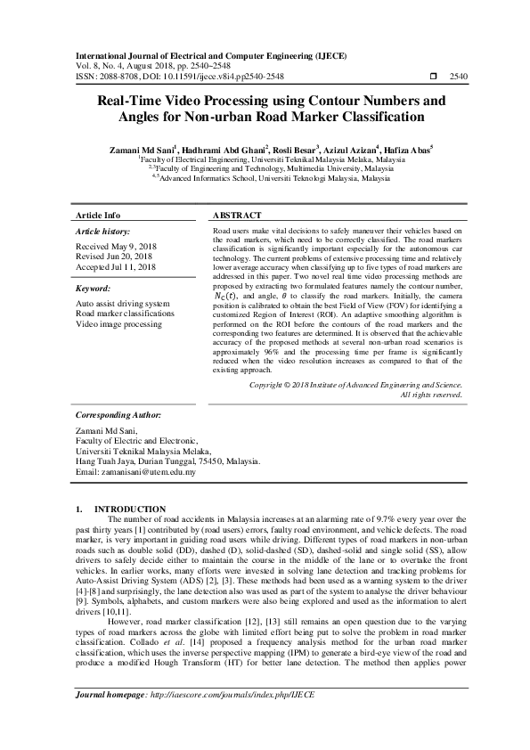 (PDF) Real-Time Video Processing using Contour Numbers and Angles for Non-urban Road Marker ...