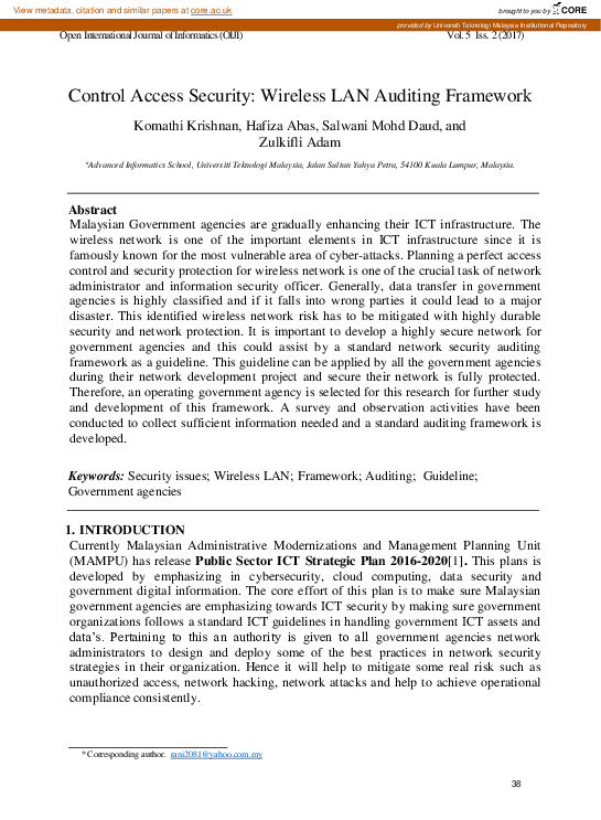(PDF) Control Access Security: Wireless LAN Auditing Framework
