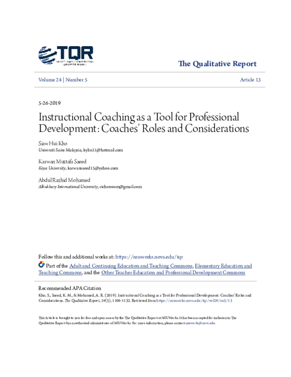 (PDF) Coaching Roles in Instructional Development