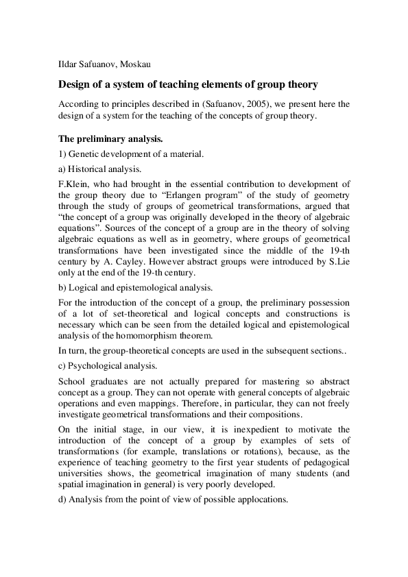 (PDF) Design of a system of teaching elements of group theory