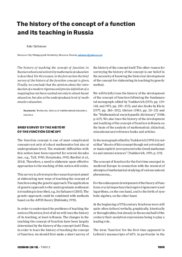 (PDF) The history of the concept of a function and its teaching in Russia