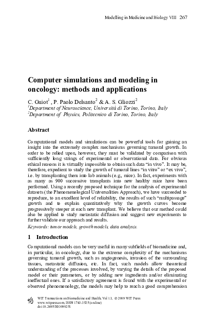 (PDF) Computer simulations and modeling in oncology: Methods and applications
