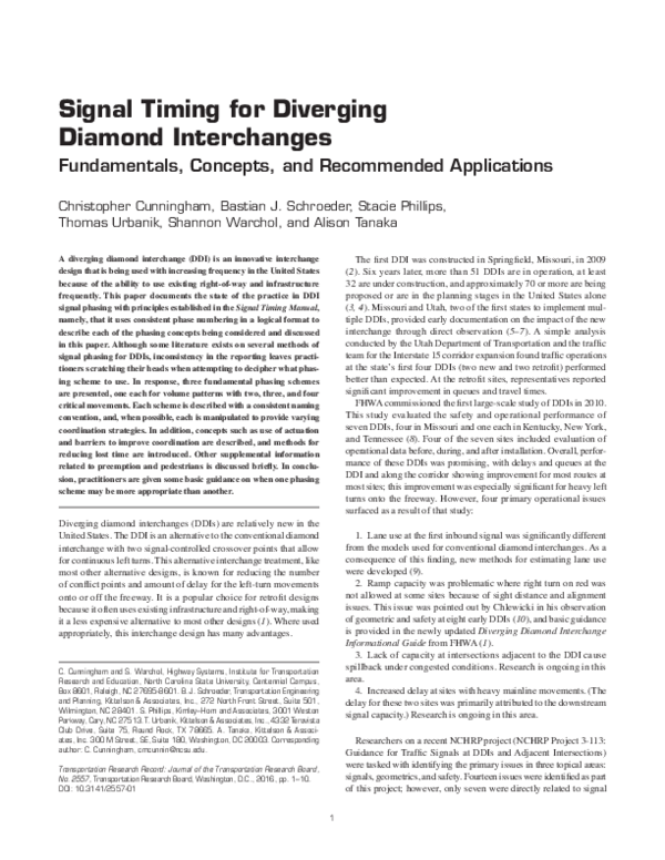 (PDF) Signal Timing for Diverging Diamond Interchanges: Fundamentals ...