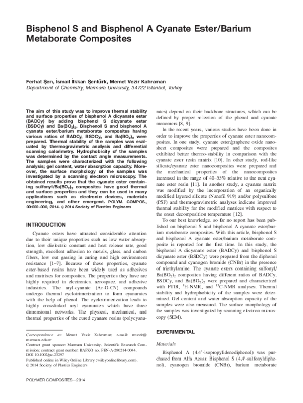 (PDF) Bisphenol S and bisphenol A cyanate ester/barium metaborate ...