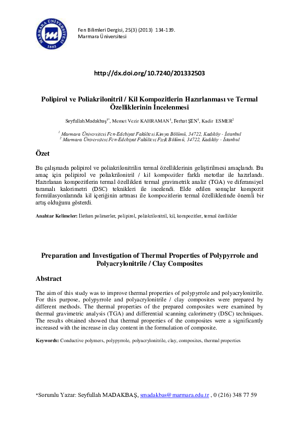 (PDF) Polipirol ve Poliakrilonitril / Kil Kompozitlerin Hazırlanması ve ...