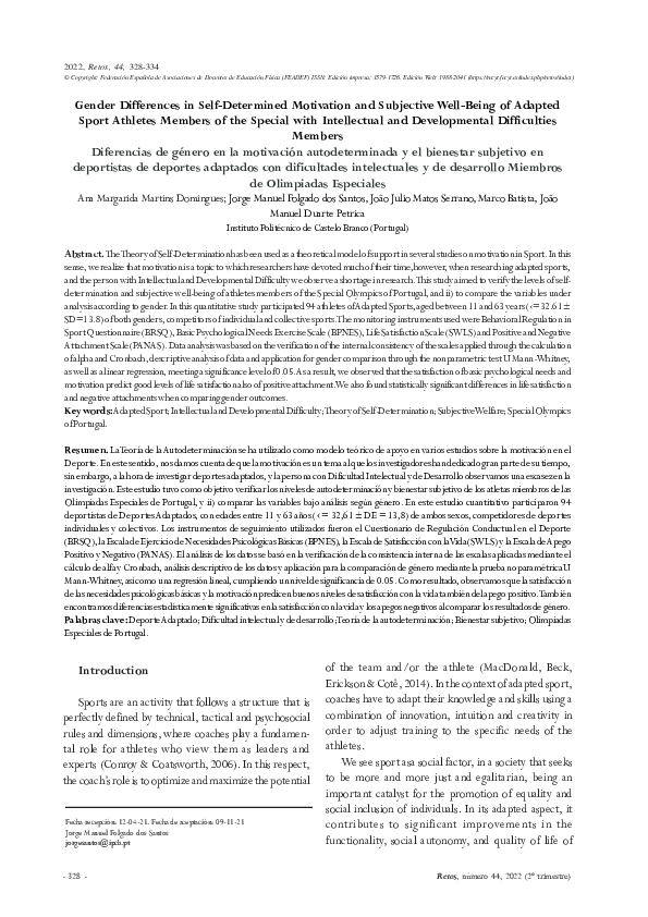 (PDF) Gender Differences in Self-Determined Motivation and Subjective Well-Being of Adapted ...