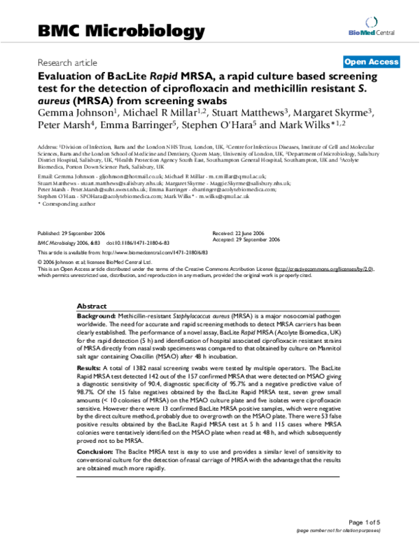 (PDF) Evaluation of BacLite Rapid MRSA, a rapid culture based screening ...