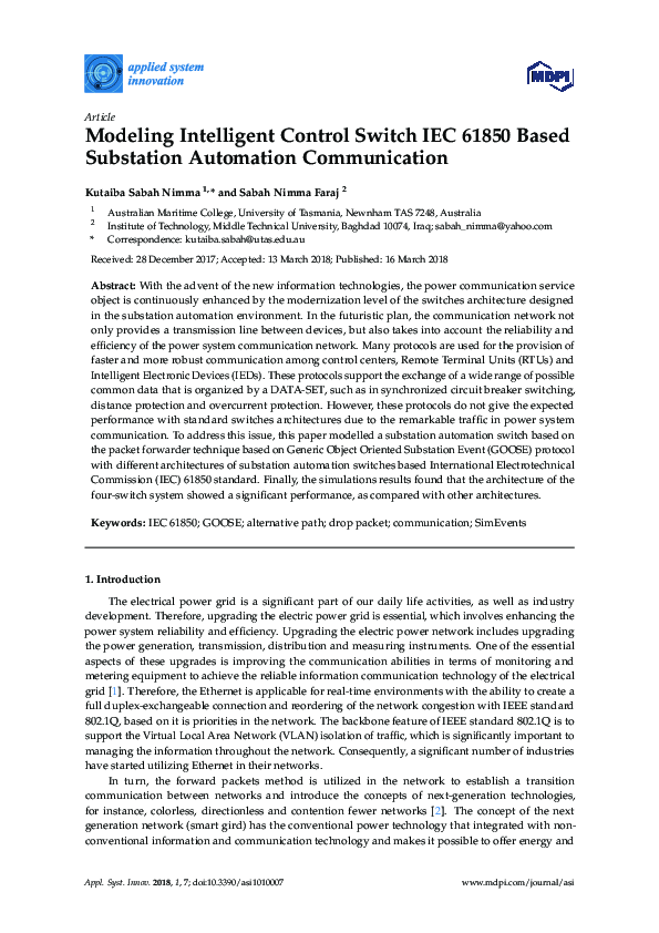 Pdf Modeling Intelligent Control Switch Iec 61850 Based Substation Automation Communication