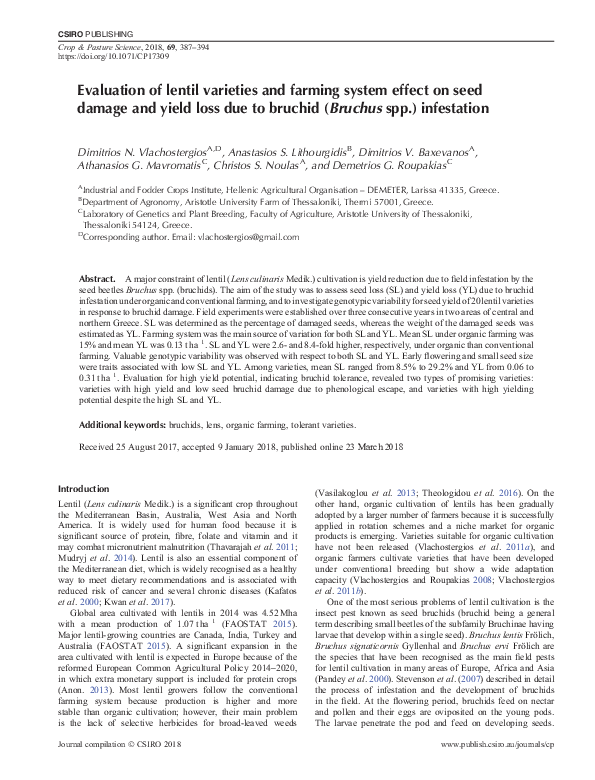 (PDF) Evaluation of lentil varieties and farming system effect on seed ...