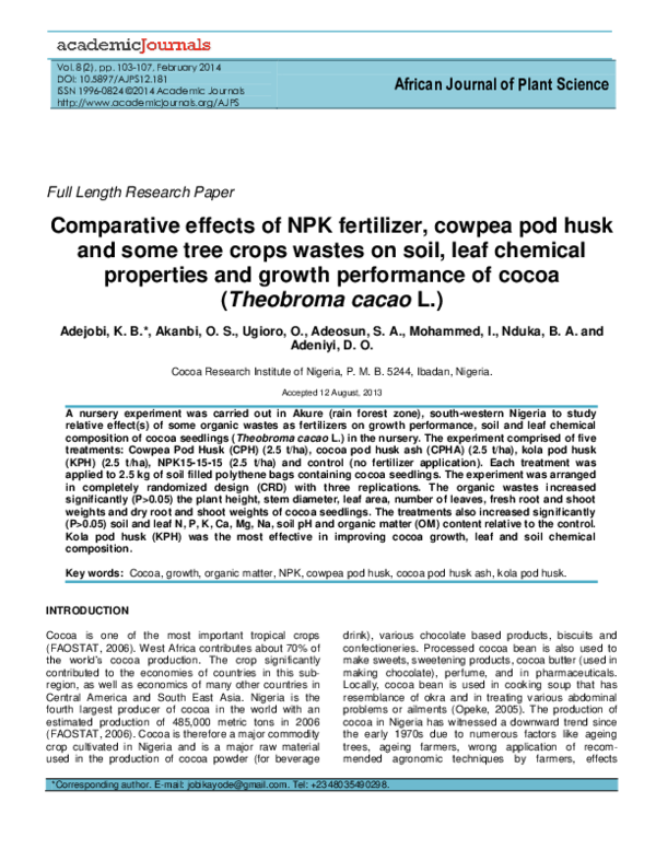 (PDF) Comparative effects of NPK fertilizer, cowpea pod husk and some ...