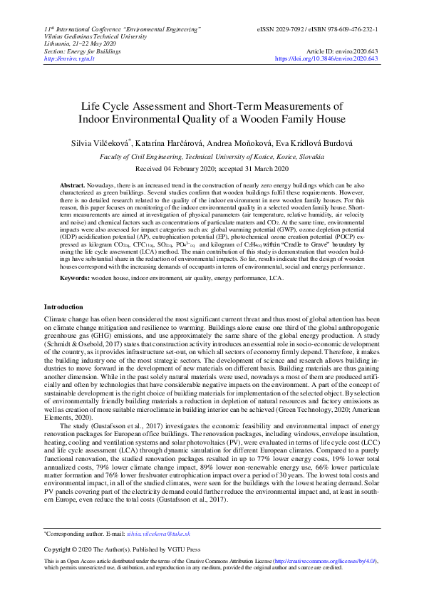 (PDF) Life Cycle Assessment and Short-Term Measurements of Indoor Environmental Quality of a ...