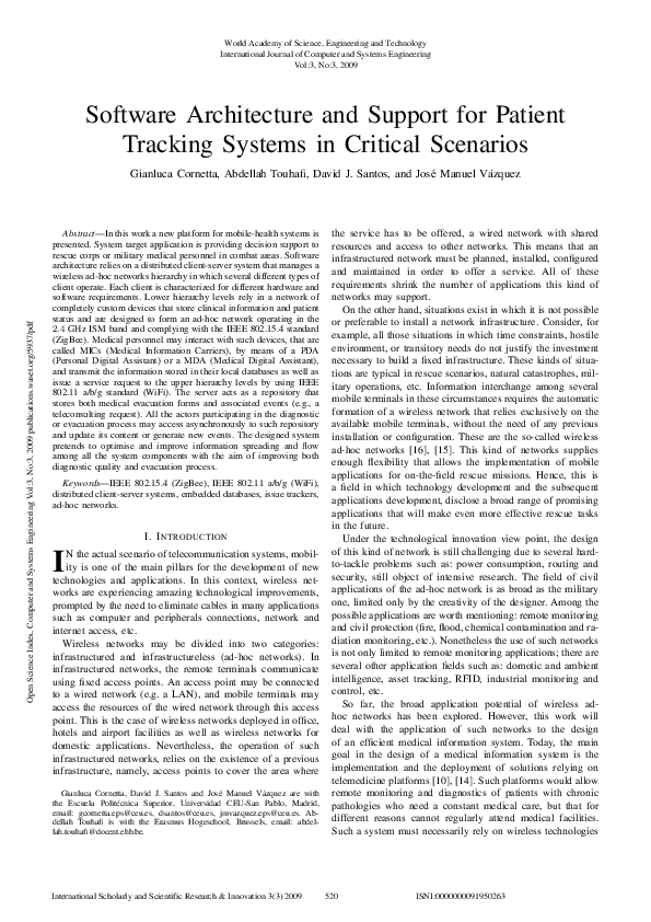 (PDF) Software Architecture And Support For Patient Tracking Systems In Critical Scenarios ...