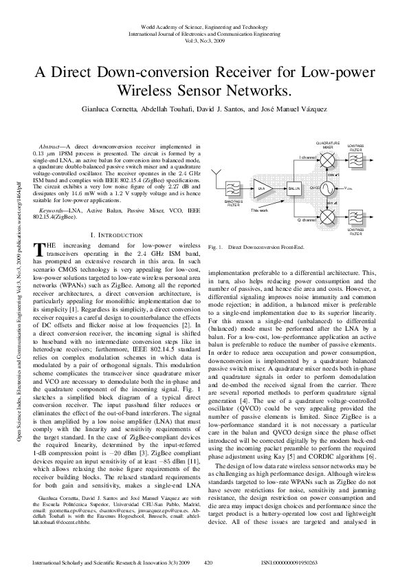 Pdf A Direct Down Conversion Receiver For Low Power Wireless Sensor Networks Abdellah 