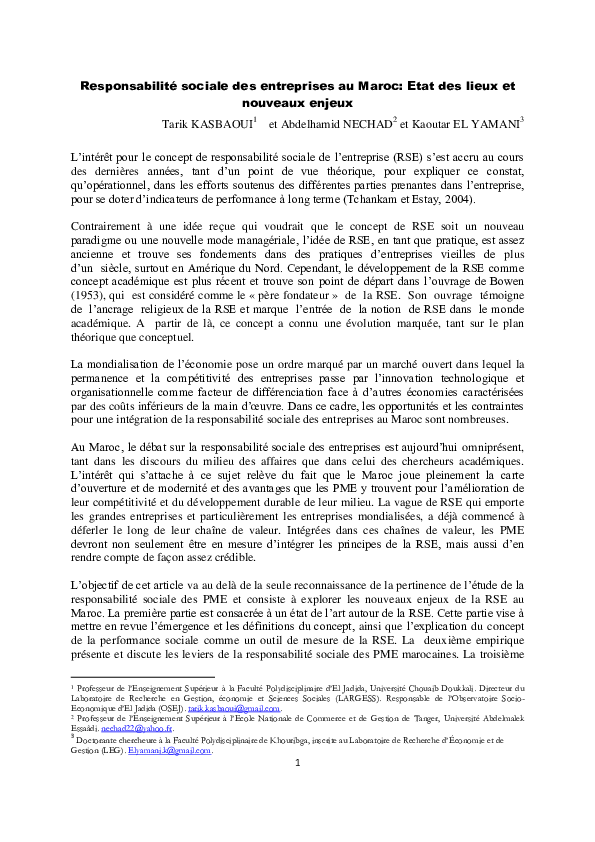 (PDF) Responsabilité sociale des entreprises au Maroc: Etat des lieux ...