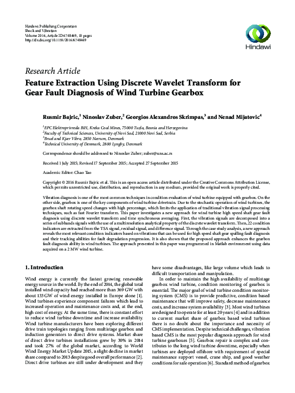 Pdf Feature Extraction Using Discrete Wavelet Transform For Gear Fault Diagnosis Of Wind