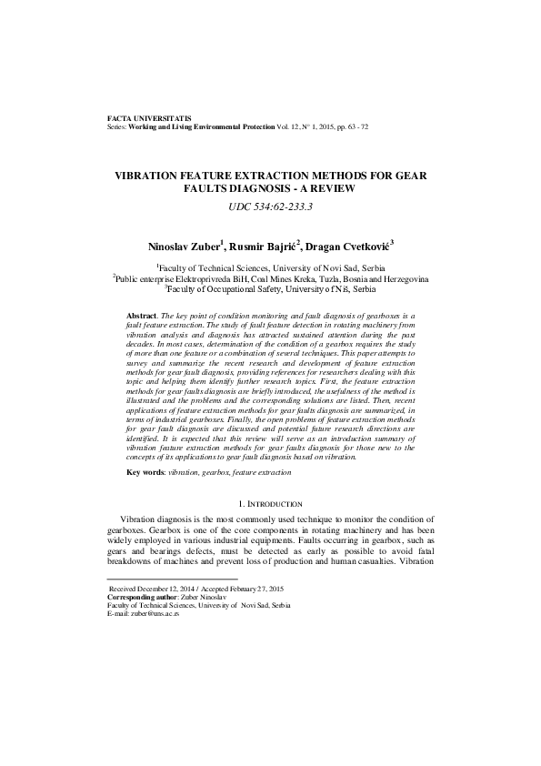 Pdf Vibration Feature Extraction Methods For Gear Faults Diagnosis A Review