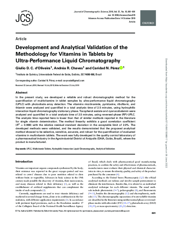(PDF) Development and Analytical Validation of the Methodology for Vitamins in Tablets by Ultra ...