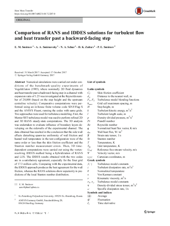 (PDF) Comparison of RANS and IDDES solutions for turbulent flow and heat transfer past a ...
